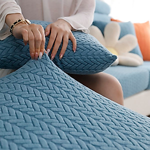 cjc 2023 New Universal Sofa Cover, Wear-Resistant High Stretch Couch Cushion Slipcovers, Anti-Slip L Shape Sofa Covers - Tear Stain Resistant Sofa Protector (Light Blue, Back Cover M)