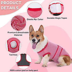 COHYVER Dog Cone, Professional Pet Recovery Shirt Dog Abdominal Wounds Bandages for Male Female, Pet Surgical Snugly Suit After Surgery, Anti-Licking Dog Onesies, Size L Red Stripes