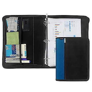 Zipper Binder 1.5 Inch Round 3-Ring Binder, Zippered Grip Pockets Storage Bag Business Office Supplies for Men Women Blue