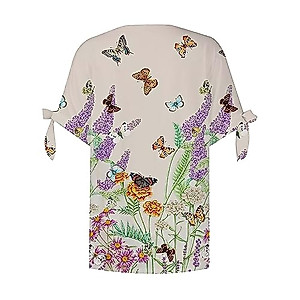 Womens Summer Tops 2023 3/4 Sleeve Women's 2023 Trendy Henley Short Sleeve Tops Gradient Floral Casual Summer Shirt Blouse Swing Tunic Tops Shirts Beige XL