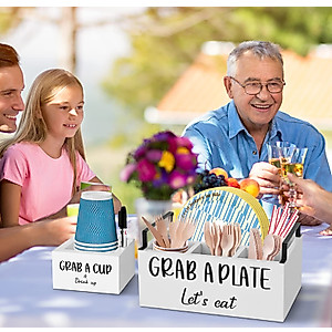 MEMOORIAL Kitchen Utensil Holder, Kitchen Countertop Plate Organizer, Paper Plate Holder, Disposable Dish and Cup Holder Utensil Caddy for Kitchen, Party, BBQ…