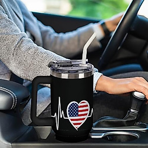 Heart America And Philippines Flag 40 Oz Tumbler with Handle And Straw Lid,Insulated Reusable Stainless Steel Travel Glass Mug 40 Ounces