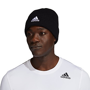 adidas Men's Team Issue Beanie, Standard fit Cuffed Acrylic Knit hat/Cap for Winter, Black/White F22, One Size
