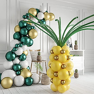 HOUSE OF PARTY Pineapple Balloons for Tropical Balloon Arch Kit 64 Pcs - 12,10,5 Inch Yellow, Gold and Green Summer Balloon Garland | Pineapple Decorations for Luau, Aloha, Hawaiian, Pool, Beach Party
