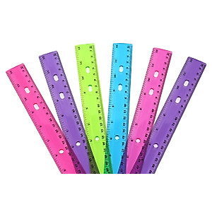 PowerTRC's Assorted Jeweltones Colored Rulers | Drafting Tools | School Office Supplies | Pack of 6, 12 Inches Ruler
