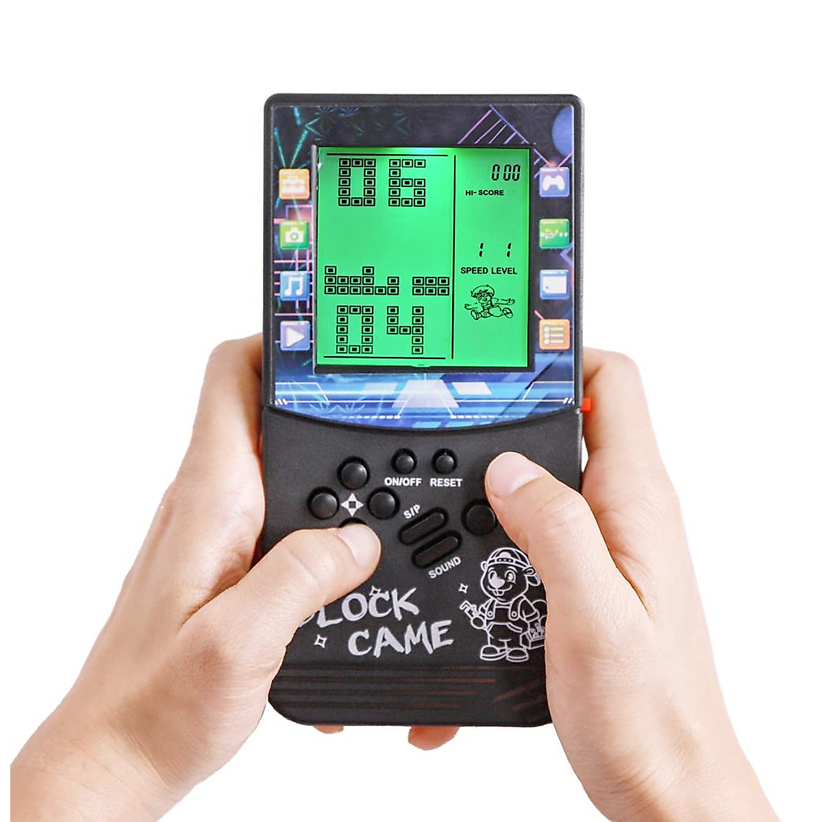 HLF New Large Screen Brick Game Console Green Backlight Built-in 23 Multi-Mode Block Games Classic Nostalgia Puzzle Speed and Difficulty can be Adjusted Suitable as a Gift for Kids (Black)