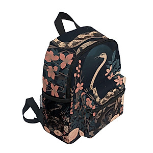 JUNZAN Pink White Flower Snake Mini Backpack for Boys Girls Toddler Kid Preschool Bookbag Student Bag Nursury Daypack