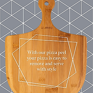 GOURMEO Pizza Stone Pan and Wooden Pizza Paddle - 15x11.8x0.6 inch - Cordiete Bread Beaking Stone w/Pizza Peel - Suitable for Oven & Grill
