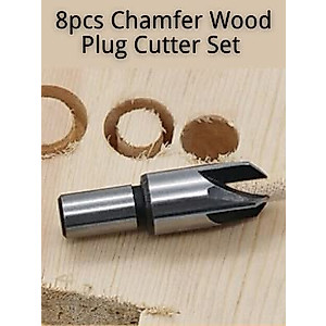 8 Pcs Chamfer Wood Plug Cutter Drills Straight & Tapered Taper Claw Type Drill Bits 5/8" 1/2" 3/8" 1/4" Woodworking Cutting Tool