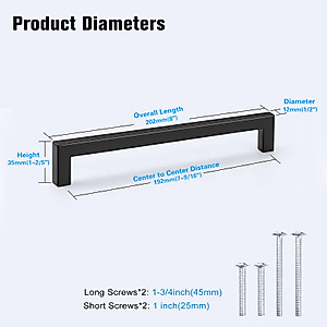 KNOBWELL 30 Pack 7-9/16" Black Cabinet Pulls, Modern Dresser Drawer Handles Matte Black, 8" Overall Length Kitchen Cupboard Handles