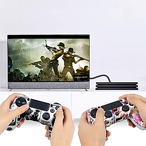 PS4 Controller Skins - Silicone Cover Skin for Dualshock 4 controller with PS4 Thumb Grips x 8 - Water Transfer Printing Silicone Protector Case Set for PS4, PS4 Slim, PS4 Pro