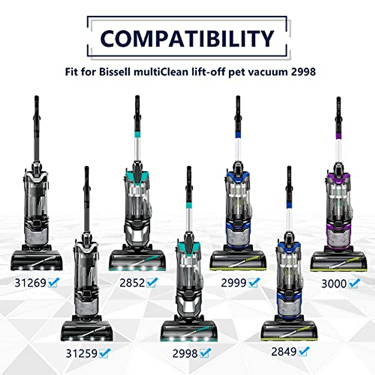KEEPOW 2998 Replacement Filter Compatible with Bissell MultiClean Lift-Off Pet Vacuum 2998 31259 2999 2849 3000 3057 28492 3399 2852 31269 3125W, Part# 1625641