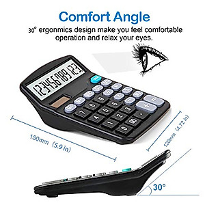 Desk Calculators Large Display 2 Pack,Solar Calculator, Basic Calculator with 12 Digits & Big button,Office calculator(Black)