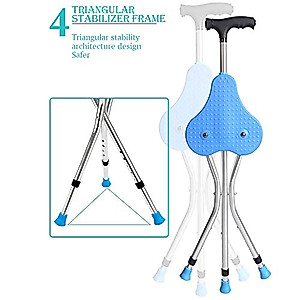 TEmkin Walking Stick with Seat Cane Chair Old Man Cane Stool Crutch with Stool Walking Stick Collapsible Telescopic,NotAdjustableLampHead