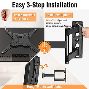 ELIVED Full Motion TV Wall Mount for Most 22-55 Inch TVs, Articulating Arms Swivel and Tilt TV Mount, Wall Mount TV Brackets Max VESA 400x400, Single Stud Perfect Center Design, Holds Up to 77 lbs.