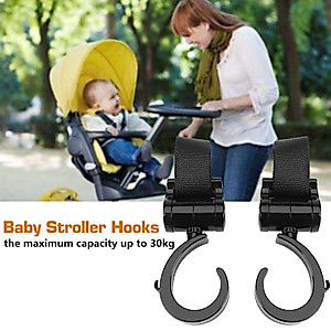 Fdit 2Pcs Stroller Hooks, ABS Plastic 360°Rotation Baby Infant Stroller Pushchair Hooks Hanger for Baby Diaper Bags Walker