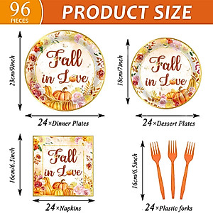 96 Pcs Fall Bridal Shower Plates and Napkins Party Supplies Fall In Love Party Tableware Set Autumn Floral Pumpkin Theme Party Decorations Favors for Bridal Shower Anniversary Engagement for 24 Guests