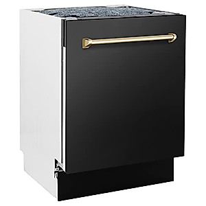ZLINE Autograph Edition 24" 3rd Rack Top Control Tall Tub Dishwasher in Black Stainless Steel with Gold Handle, 51dBa (DWVZ-BS-24-G)
