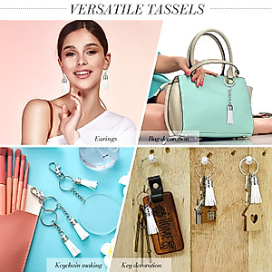 200 Pieces Keychain Tassels Faux Suede Leather Tassel Pendants Keychain Decoration Tassels with Loop for DIY Crafts Making Supplies (White)