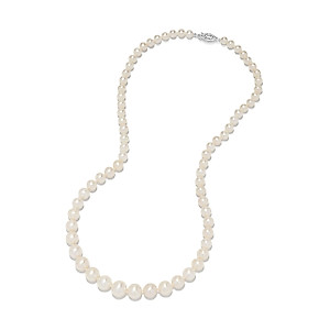 14K White Gold & Round White Freshwater Cultured Pearl 4mm-9mm Graduated 18" Strand Princess Choker Necklace with Fishhook Clasp