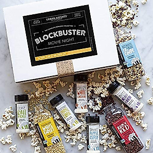 Urban Accents BLOCKBUSTER, Movie Night Popcorn Kernels Gift and Popcorn Seasoning Variety Pack (Set of 9)-3 Kernels and 6 Popcorn Seasonings