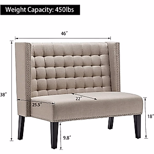 Andeworld Modern Loveseat Settee Bench Sofa Couch, Upholstered Banquette Dining Bench with Back for Dining Living Room Hallway or Entryway Seating,Putty