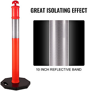 VEVOR 3Pack Traffic Delineator Posts 44 Inch Height, PE Delineator Post Kit 10 inch Reflective Band, Orange Delineator Cones with Rubber Base 16 inch for Construction Sites, Facility Management etc