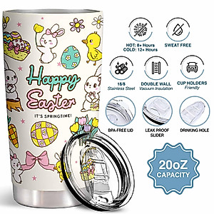 WIPI Happy Easter Coffee Cups, Easter Christian Gifts for Women Men Kids and Adults, Stainless Steel Spring Tumbler 20 Oz, Spring Coffee Mugs, Bunny Tumbler for Birthday and Holiday