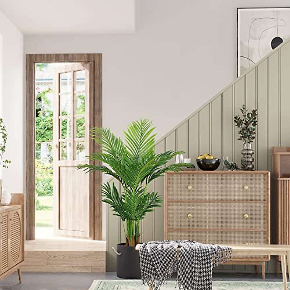 VIAGDO Artificial Kentia Palm Tree 4ft Tall Fake Palm Tree Decor with 15 Trunks Faux Tropical Palm Silk Plant Potted Dypsis Lutescens Plants for Modern Home Office Floor Corner Decor Indoor, 2 Pack