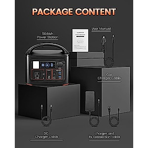 Portable Power Station, 504Wh Solar Generator 300W(500W Peak) Pure Sine Wave AC Outlet with Car Charger, DC cable, Portable Generator for Home Use Outdoor Camping Blackout Emergency Backup
