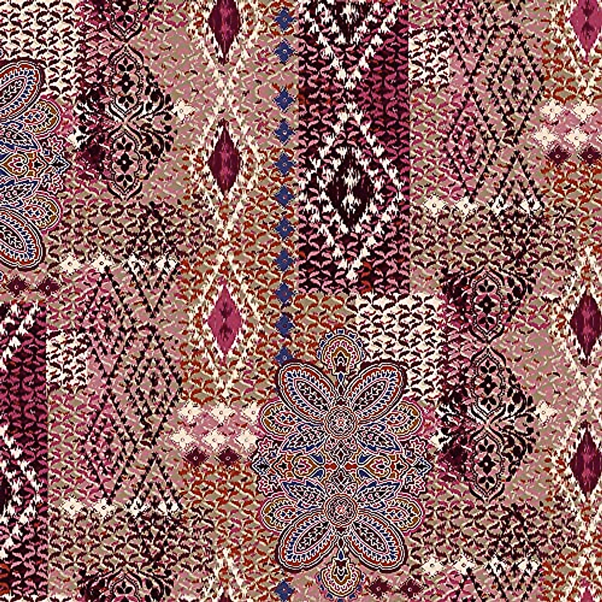 Pink Choco Royal Tribal Pattern Printed Waffle Brushed Poly Spandex Fabric by The Yard