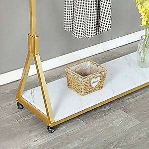 FURVOKIA Modern Simple Heavy Duty Metal Rolling Garment Rack with Wheel,Retail Display Clothing Rack with Wood, Single Rod Floor-Standing Hangers Clothes Shelves (47.2 L)