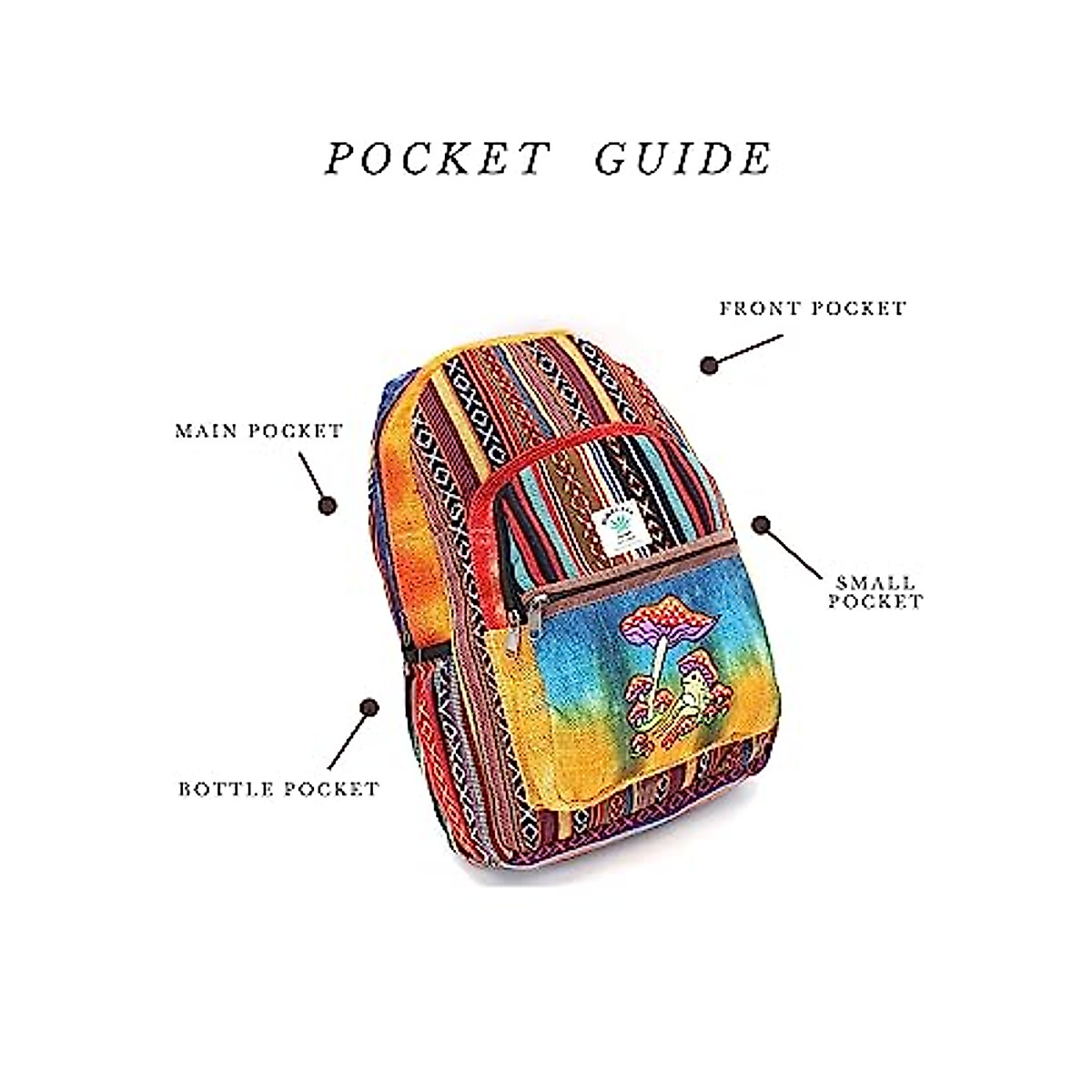 Unique Frog & Mushroom Embroidered Himalaya Hemp Hippie Backpack Festival Backpack FAIR TRADE Handmade with Love. (LARGE)