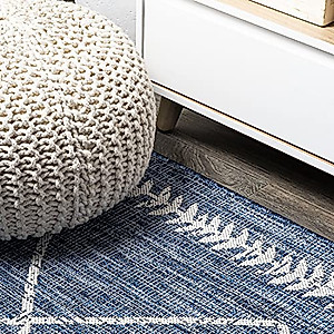 Eyely BMS129C-210 Santa Monica Derya Tribal Diamond Trellis Indoor/Outdoor Runner Rug Modern;Bohemian;Rustic, Bedroom, Kitchen, Backyard, Patio, Easy-Cleaning, Non-Shedding, 2 X 10, Blue/Ivory