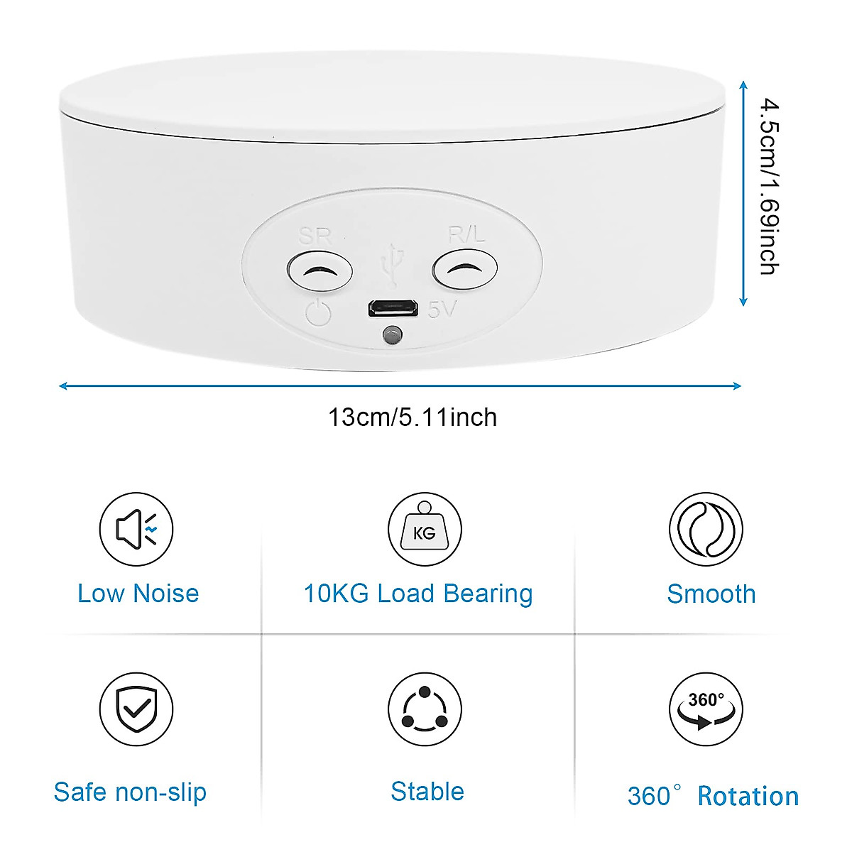 fotoconic Electric Motorized Turntable Rotating Display Stand, Remote Control Angle, Speed Direction, Various Rotation Mode, 11 Lbs Centric Loading, and 2 Pieces Magnetic Cover (4.75" & 8" Diameter)