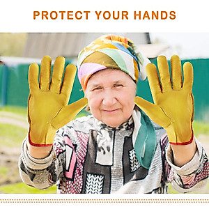 Patelai Garden Gloves Leather Gardening Gloves Thorn and Cutting Proof Work Garden Gloves (Large)