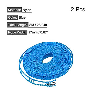uxcell Portable Clothesline, 26.24ft Nylon Windproof Non-Slip Washing Line Rope for Courtyard Outdoor Travel Camping Laundry Drying, Blue 2 Pcs