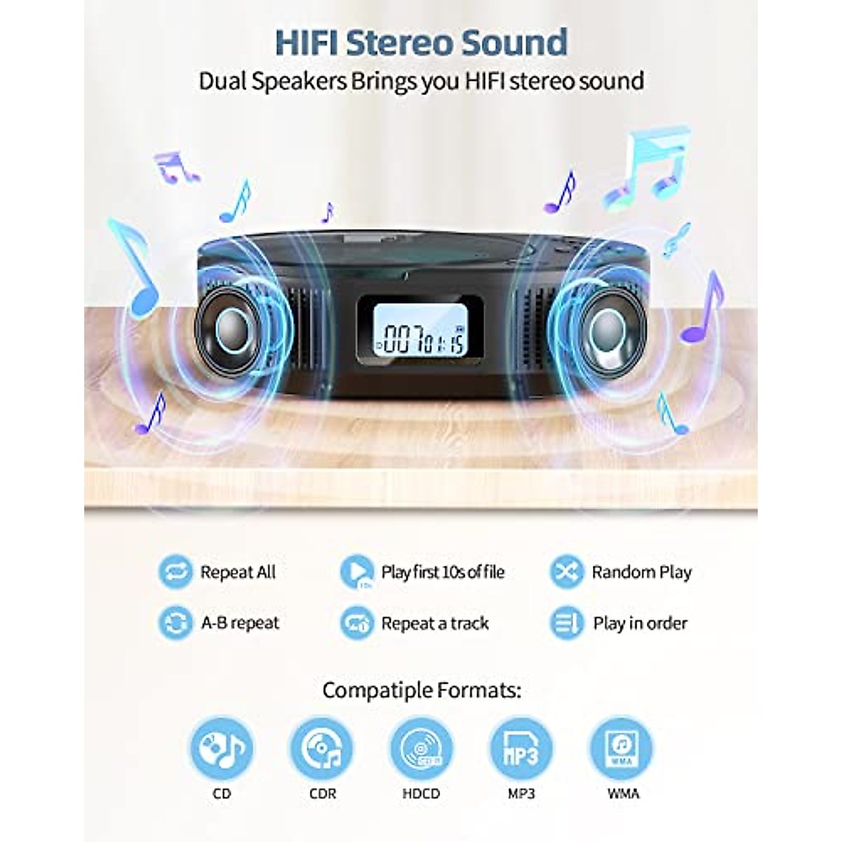 CD Player Portable, FELEMAN Upgraded 2 in 1 Portable CD Player & Bluetooth Speaker, Rechargeable Boombox CD Player for Car/Home with Remote Control, FM Radio, Support AUX/USB, Headphone Jack