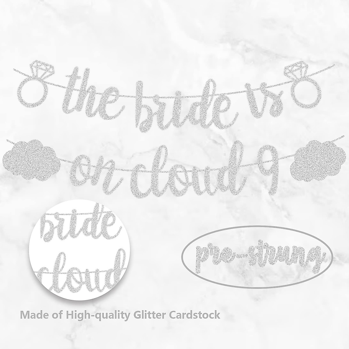 Bachelorette Party Banner, The Bride is On Cloud 9 Banner, Bride Sign Gifts Miss to Mrs. Engaged Party Favor Supplies, Gold Sliver Blue Engagement Bridal Shower(Sliver)