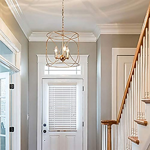 classy leaves Gold Chandelier, Gold Pendant Lighting, Cylinder Foyer Pendant Lighting for Kitchen Island & Dining Room, Gold Finish, 13’’ L x 13’’ W x 14’’ H