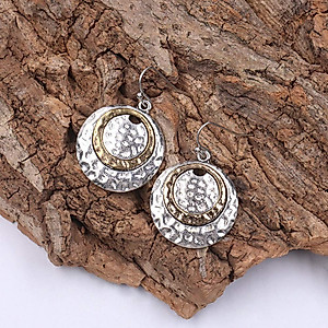 D.Rosse Handmade Ethnic Boho Retro Gold Matte Small Round Circle Dangle Drop Earrings Vintage Silver Hoop Hook Earrings for Women Statement Jewelry (Silver)