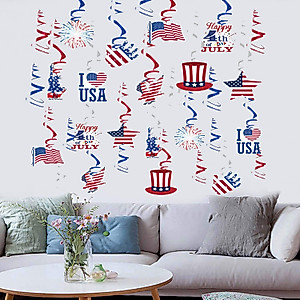 DmHirmg Fourth of July Decorations Hanging Swirl,4th of July Swirl Decorations,Shiny Patriotic Party Decor Supplies,30 Pcs Independence Day Hanging Spiral Decor for Patriotic Party Decor