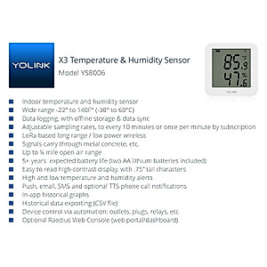 YoLink X3 Version Temperature & Humidity Sensor, Supports App Real-Time Data Refresh, Alexa, IFTTT, Home Assistant Integration - YoLink Hub Required