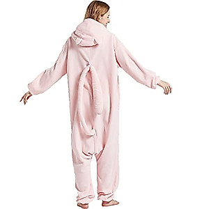 WAWRTOU Unisex Pink Onesie Pajamas Cartoon Cosplay Animal Onesie Christmas Costume Sleepwear Homewear- zipper Close