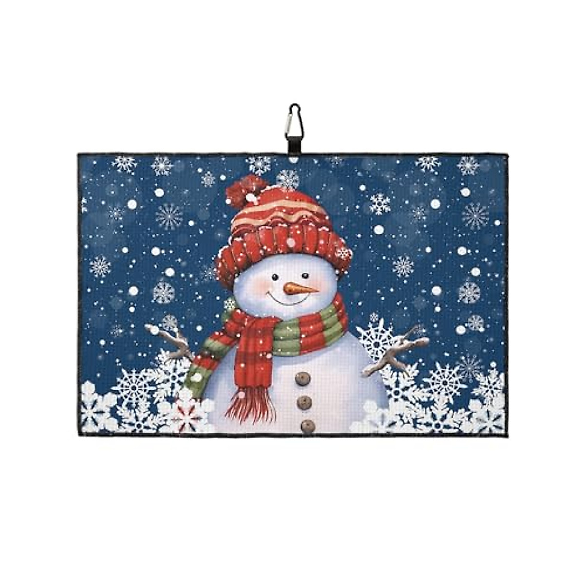 Yun Nist Golf Towel Christmas Snowman Snowflake Blue,Waffle Pattern Microfiber Club Cleaner Golf Towels with Carabiner Clip for Women Men Dad,Winter Snow Golf Towel for Golf Bags Accessories,24x16in