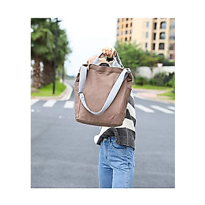 Jeelow Canvas Market Tote HandBag Crossbody Shoulder Bag Purse For Men & Women With Zipper (Brown Tote)