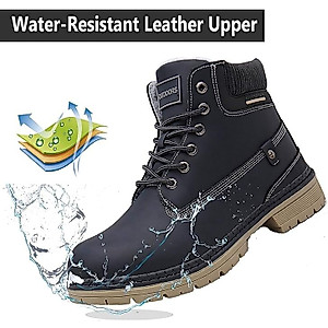 Eagsouni Snow Boots Womens Mens Winter Flat Ankle Booties Warm Fur Lined Fashion Combat Leather Shoes Casual Sneakers Work Walking Hiking Lace Up Outdoor