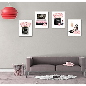 Pink Makeup Room Wall Art Fashion Perfume Flowers Handbag Poster Pictures Canvas Prints Framed for Women Bedroom Rose Gold Room Decor