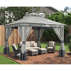 ABCCANOPY 8'x8' Outdoor Gazebo, Double Roof Patio Gazebo with and Shade Curtains, Light Gray