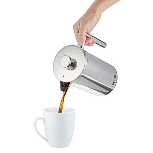 Fetic French Press Coffee Maker, 304 Grade Stainless Steel Insulated Coffee Press with Free Coffee Scoop, 34oz (1 Litre), Silver